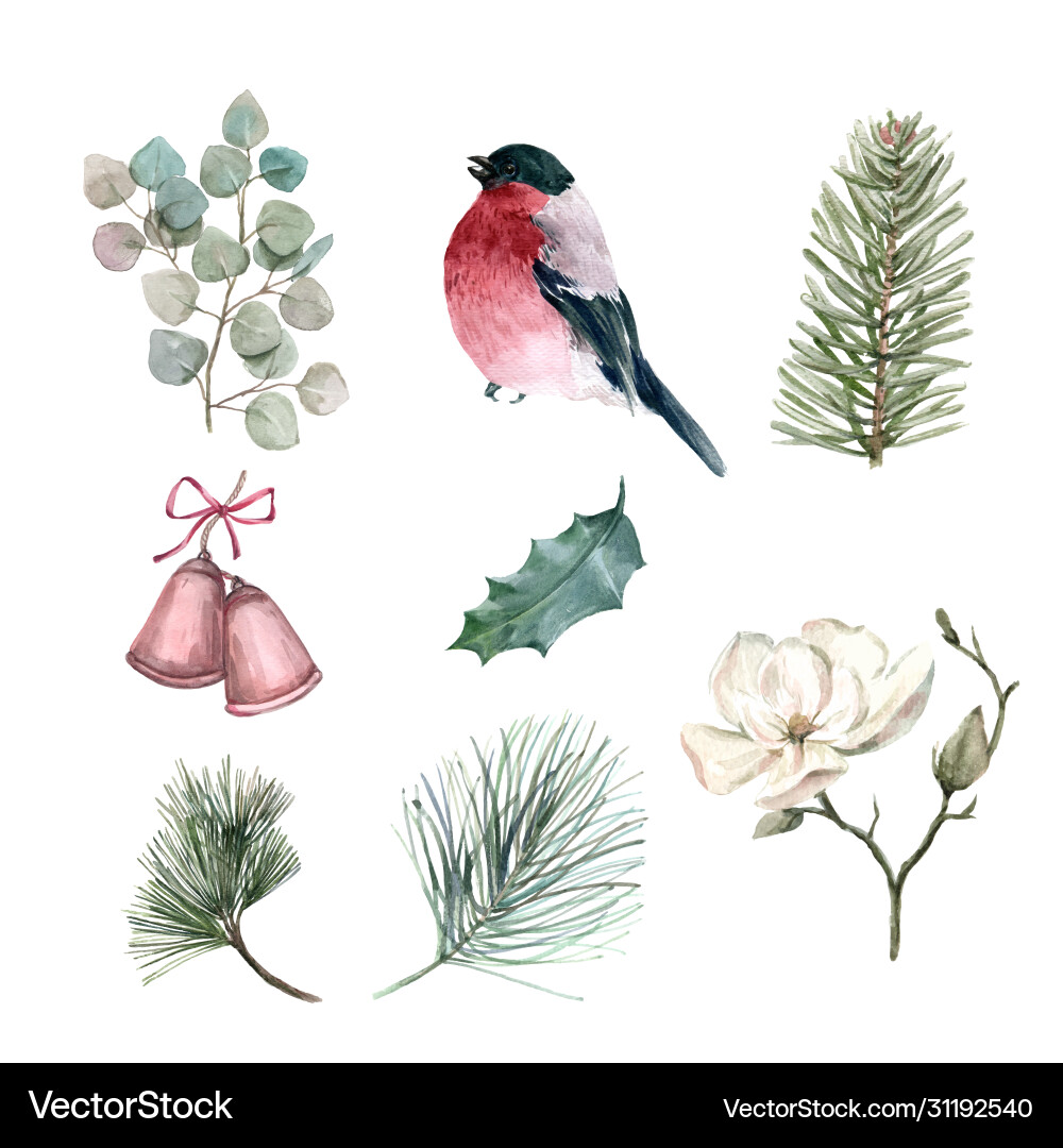 Set watercolor winter elements isolated Royalty Free Vector