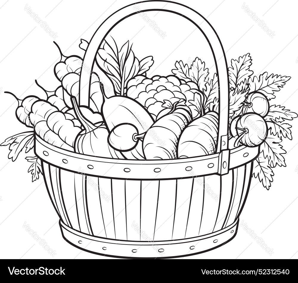 Veggie medley coloring pages overflowing Vector Image