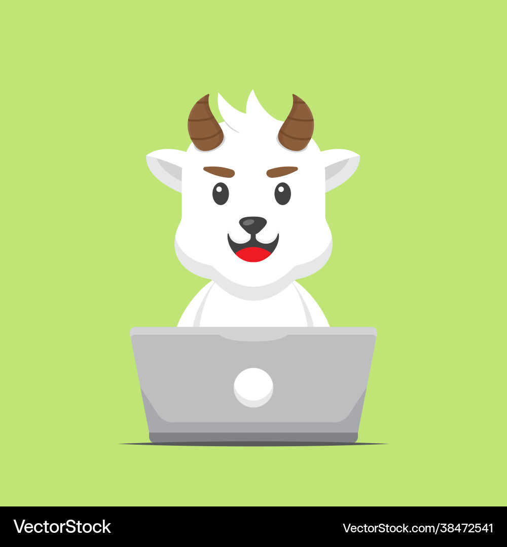Cute goat working with laptop Royalty Free Vector Image