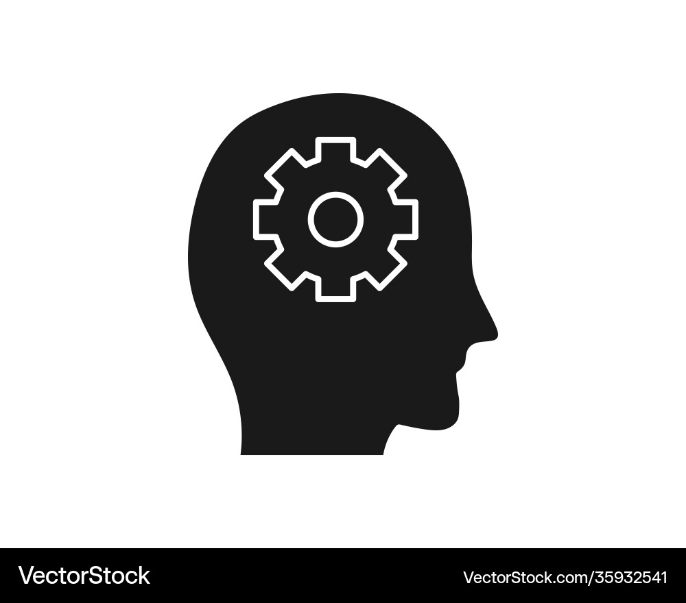 Human head silhouette with set gears Royalty Free Vector