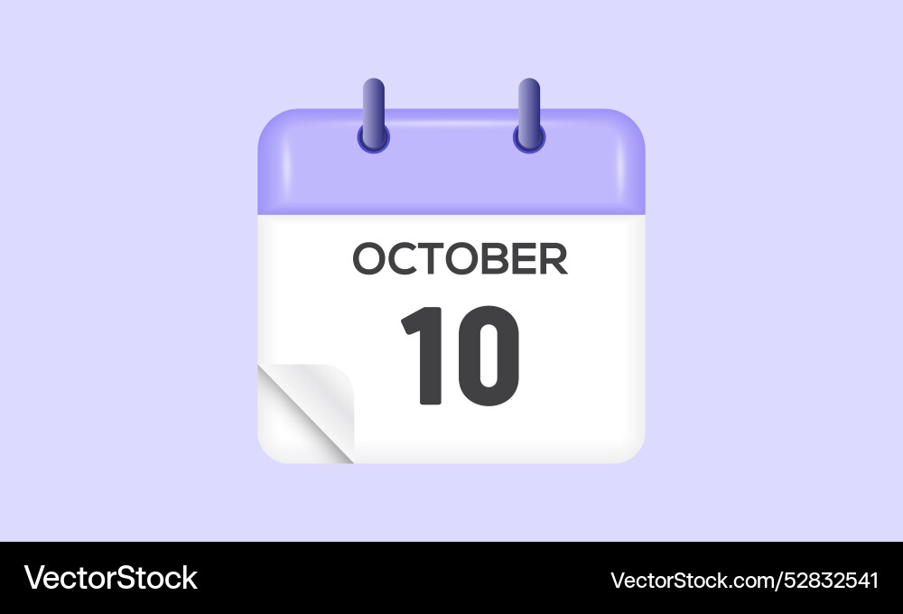 October 10 - calendar and time planner daily Vector Image