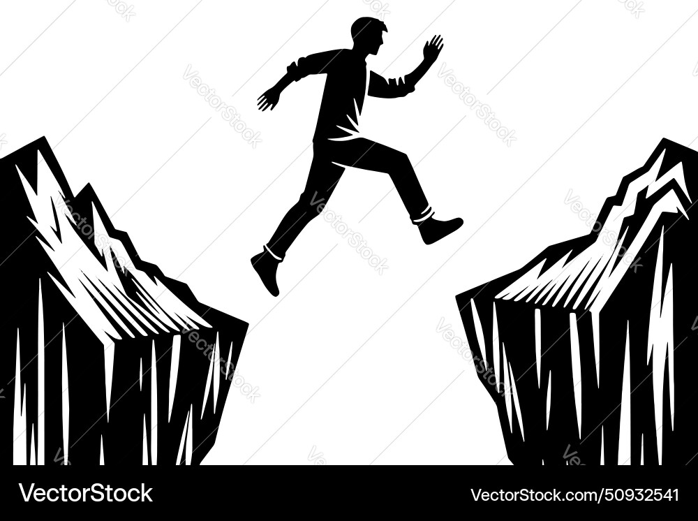 Silhouette of a man jumping between cliff Vector Image Silhouette of a man jumping between cliff Vector Image