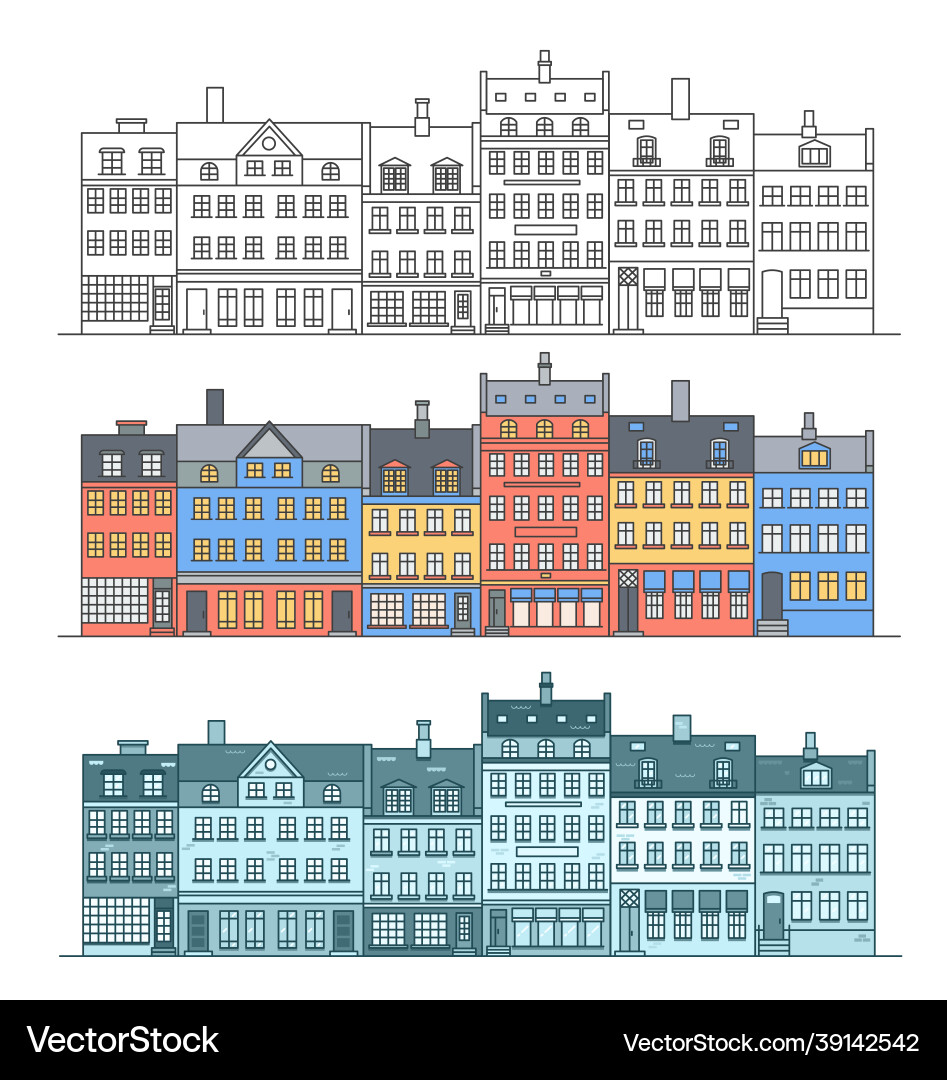 Amsterdam buildings skyline linear colored Vector Image