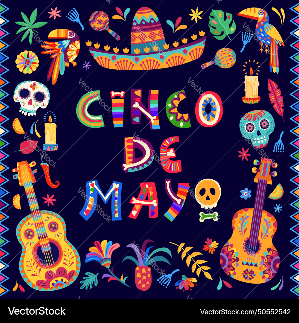 Cinco de mayo mexican holiday banner with calavera