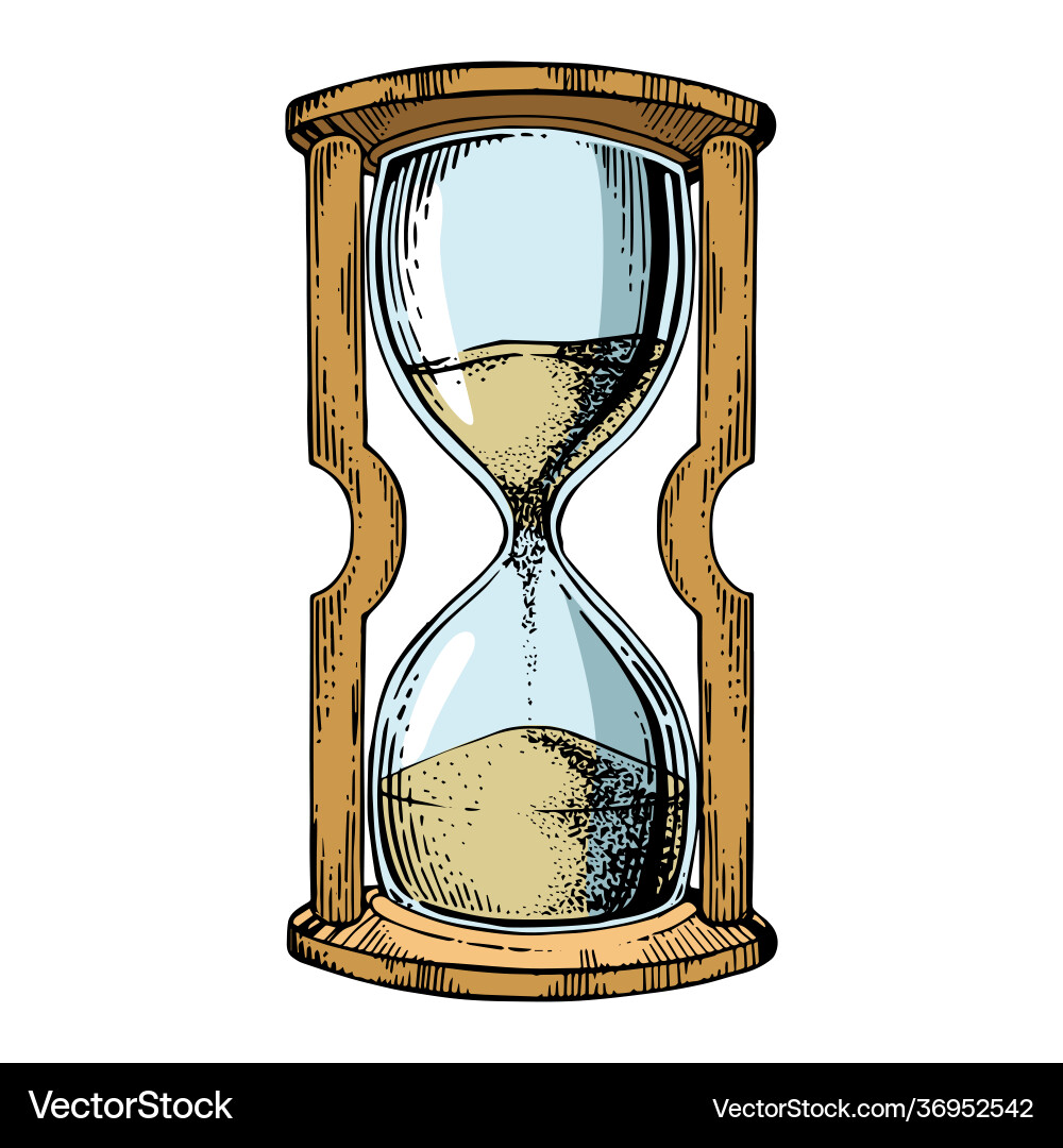 Sand watch glass engraving Royalty Free Vector Image