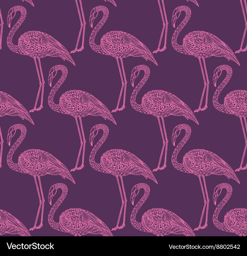 Seamless pattern with hand drawn flamingo birds Vector Image