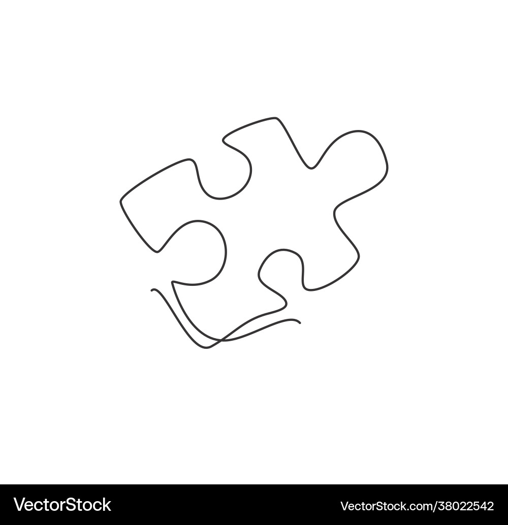 Single continuous line drawing a puzzle piece Vector Image