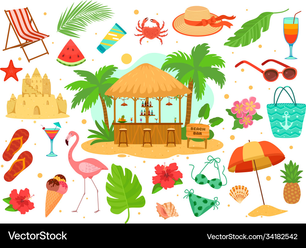 Tropical Beach Objects Set Royalty Free Vector Image