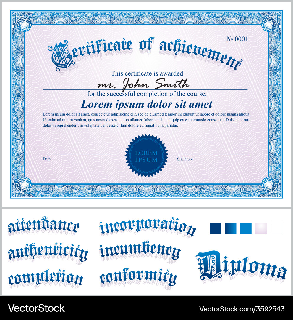 Blue certificate template horizontal Royalty Free Vector