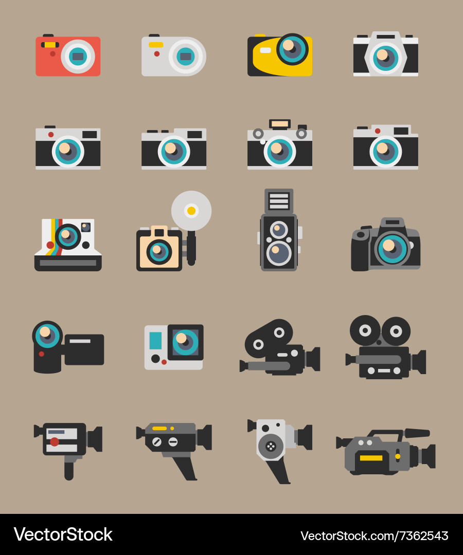 Camera Flat Icons - Photography & Video Vector Image