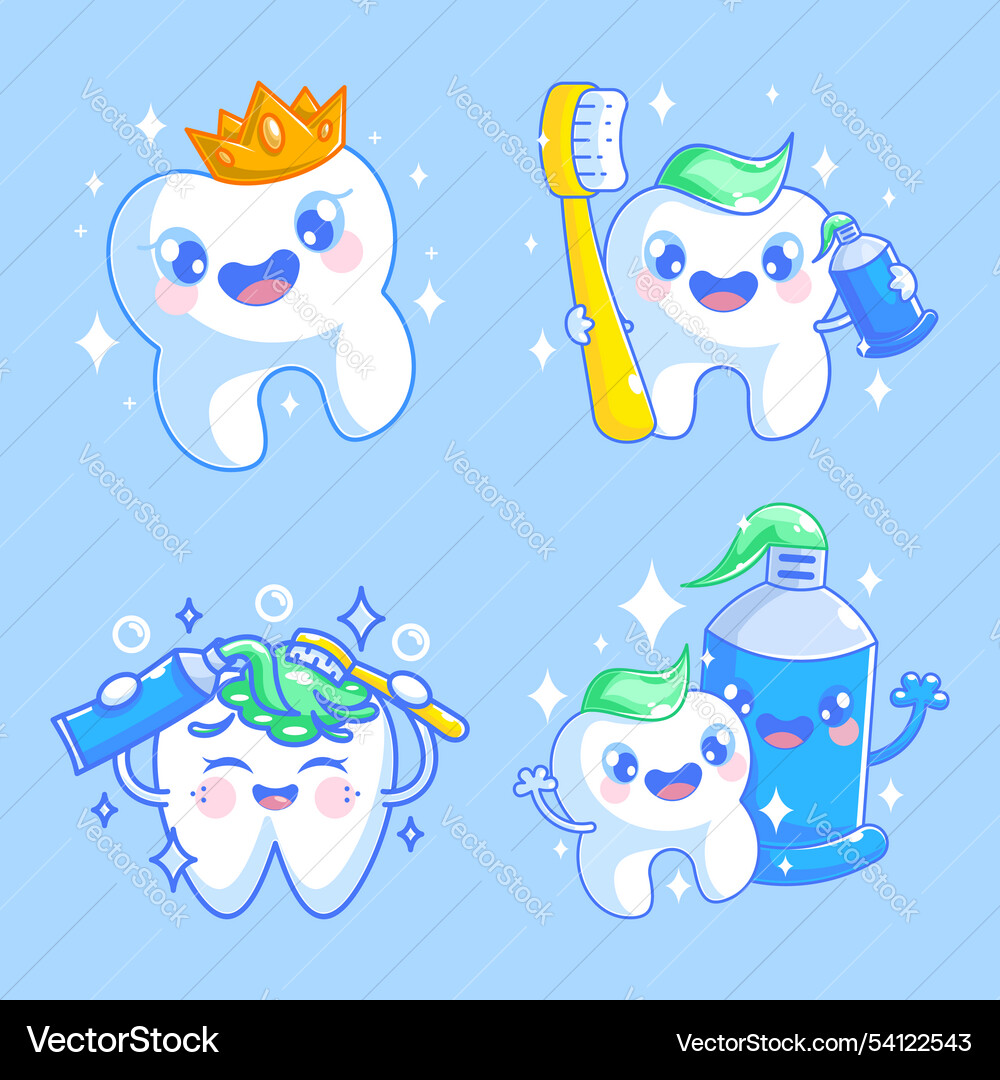 Cute teeth cartoon style set Royalty Free Vector Image