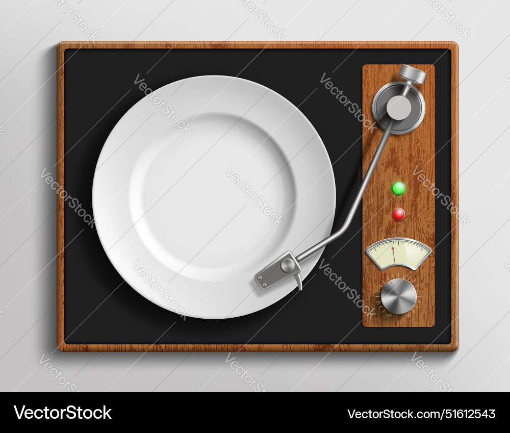 Empty food plate on record player Royalty Free Vector Image
