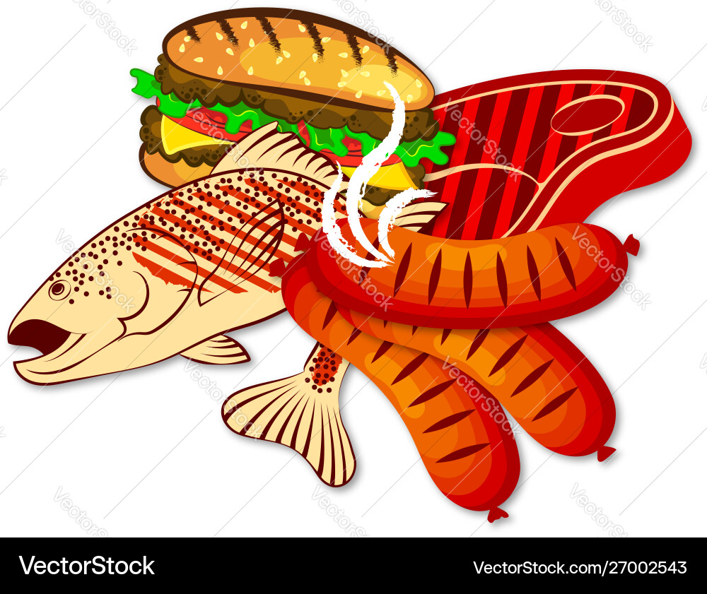 Grilled fish and meat Royalty Free Vector Image