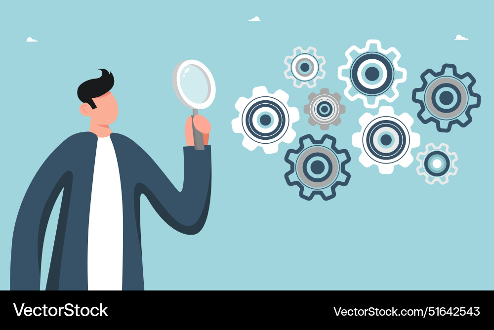 Man examines mechanism Royalty Free Vector Image