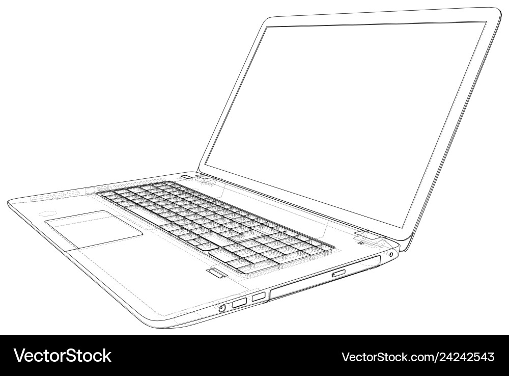Outline of laptop computer created Royalty Free Vector Image