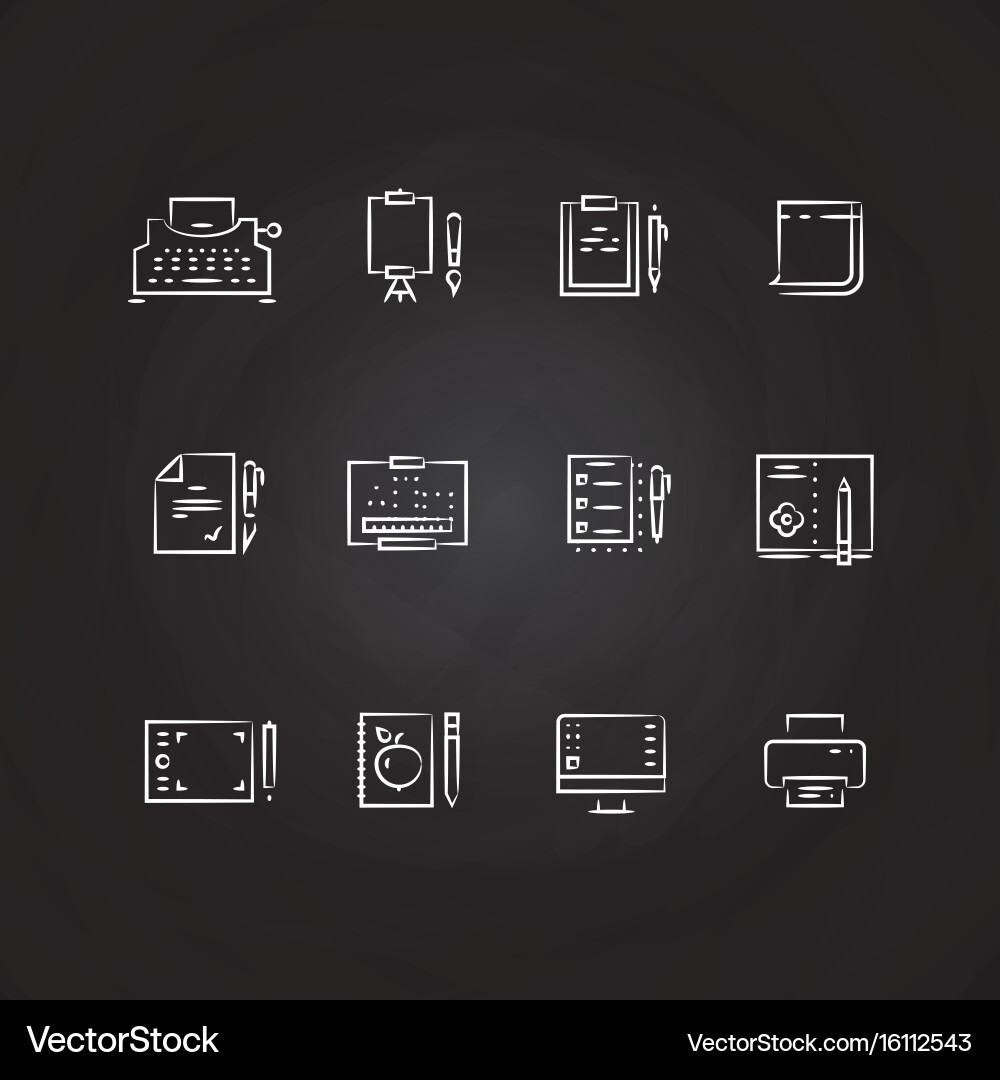 Writing tools line icons on chalkboard design Vector Image
