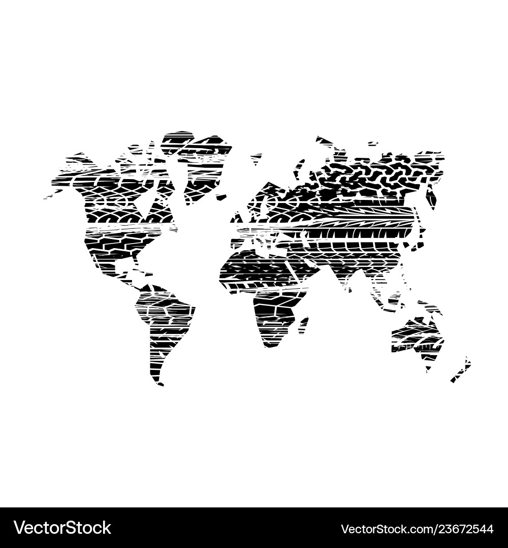 Brushed tire tracks world map Royalty Free Vector Image