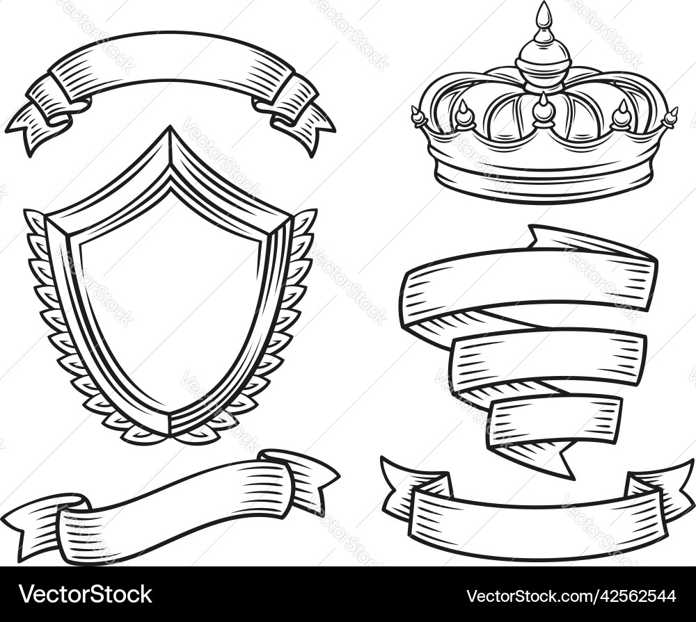 Crown ribbons and shield Royalty Free Vector Image