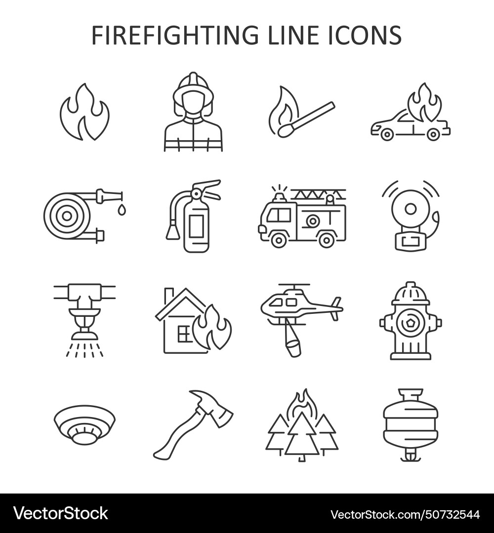 Firefighting line icon set fire department Vector Image
