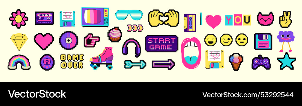 Food pixel art 90s style icons element design Vector Image