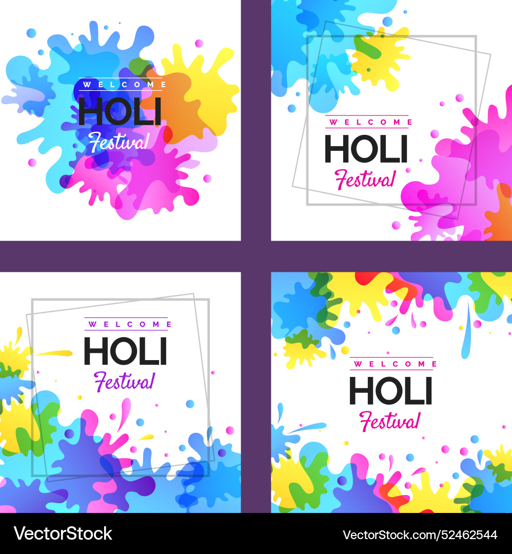 Holi festival instagram post collection Royalty Free Vector