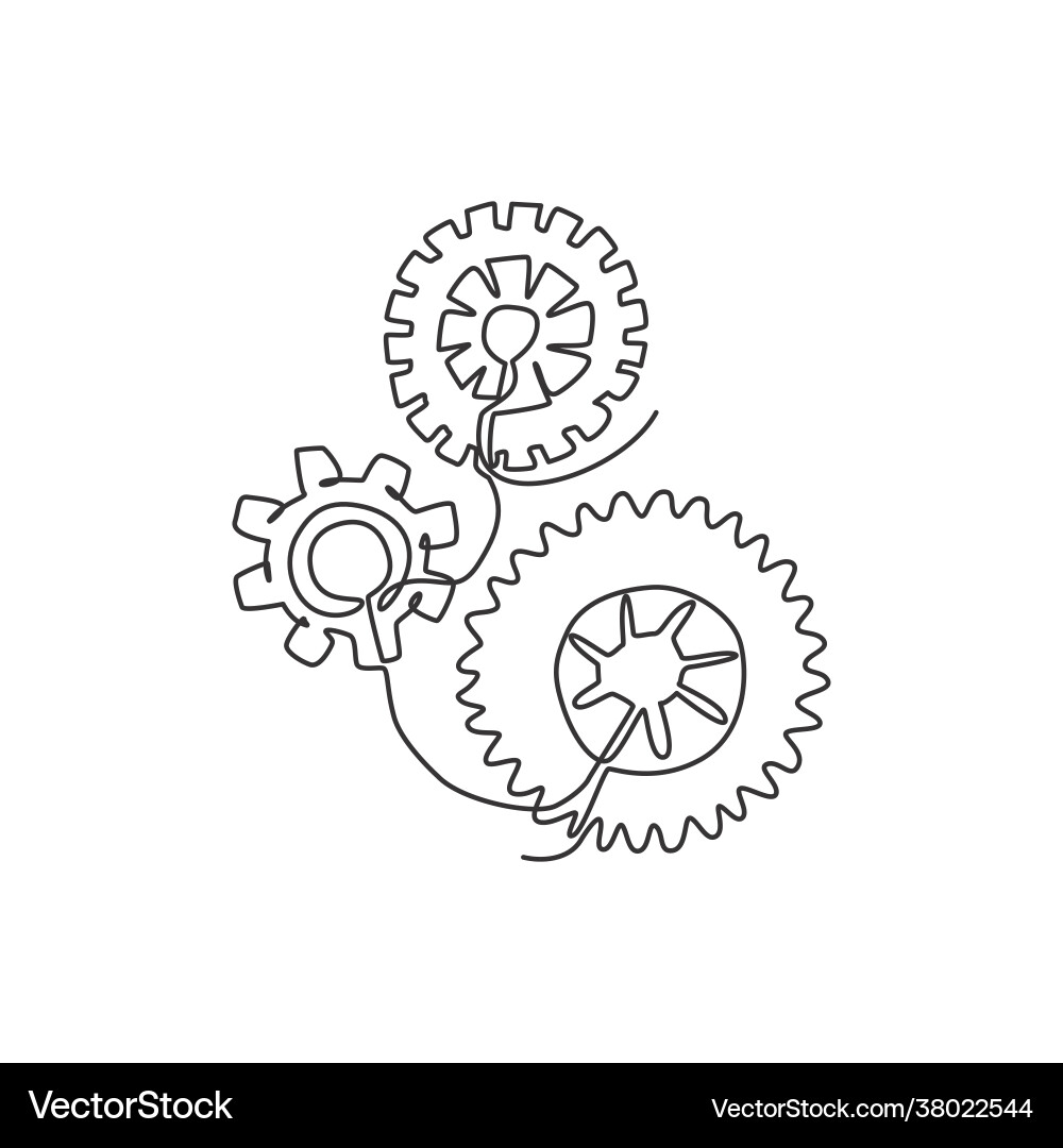 One continuous line drawing mechanical engine Vector Image