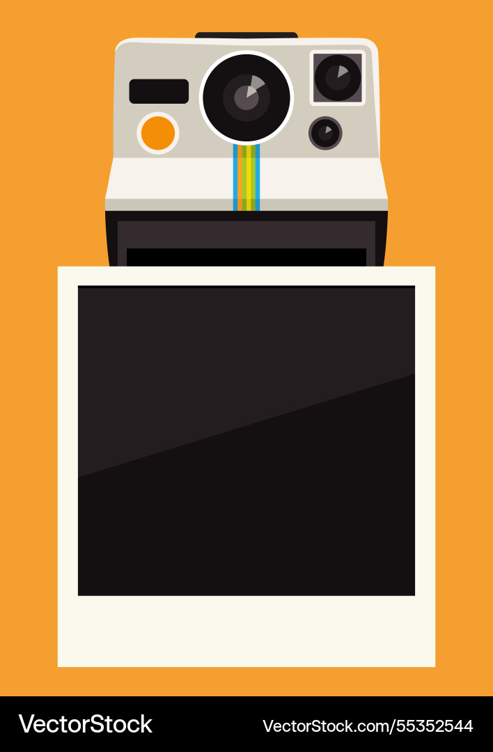 Retro camera with photo shot and background Vector Image