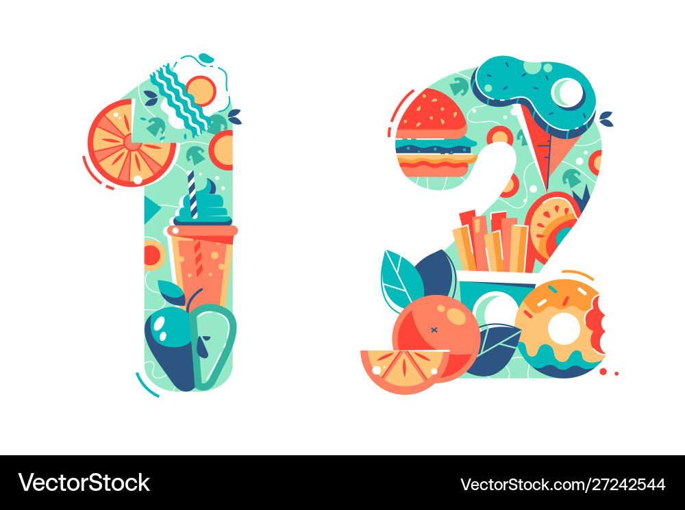 Summer seasonal numbers one two and twelve Vector Image