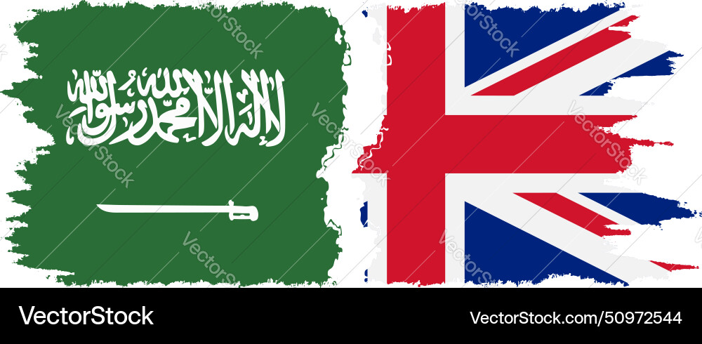 Uk and saudi arabia grunge flags connection Vector Image