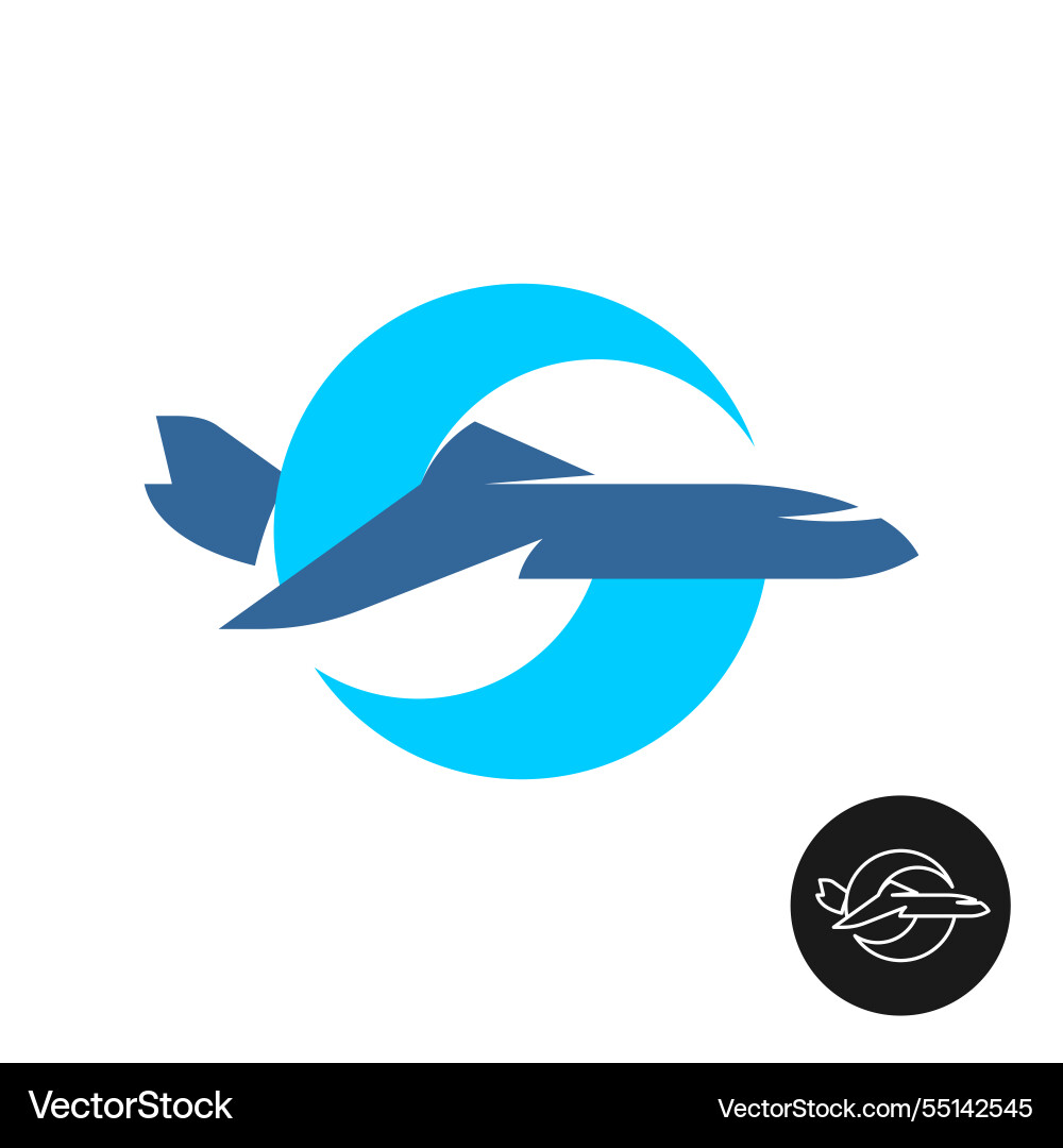 Airplane stylized logo with two blue dynamic Vector Image