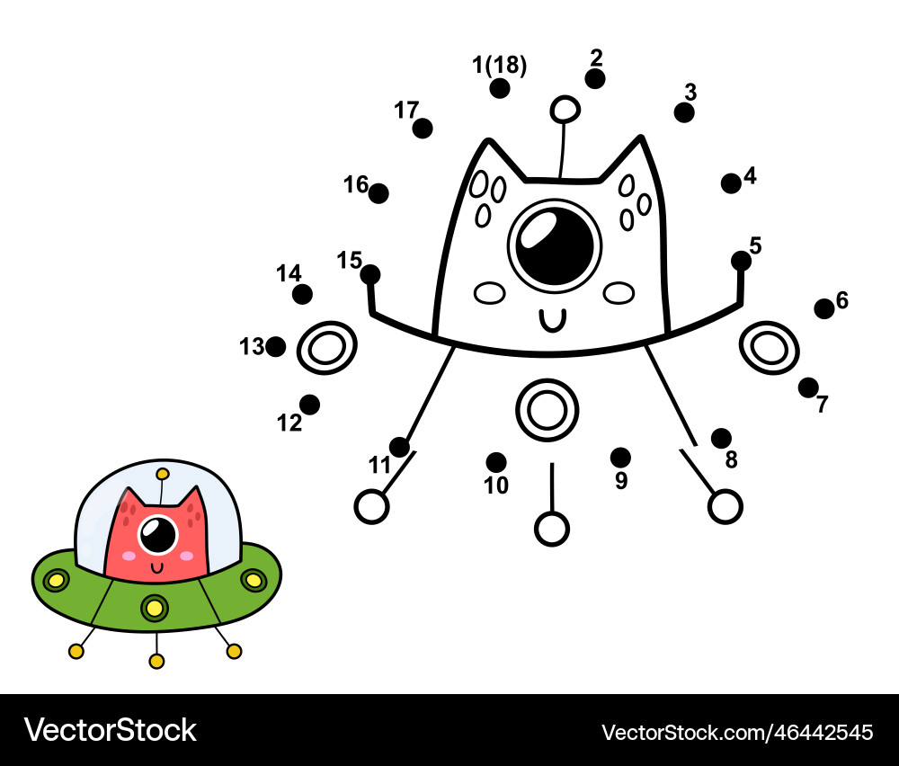 Connect the dots and draw a cute alien in flying Vector Image