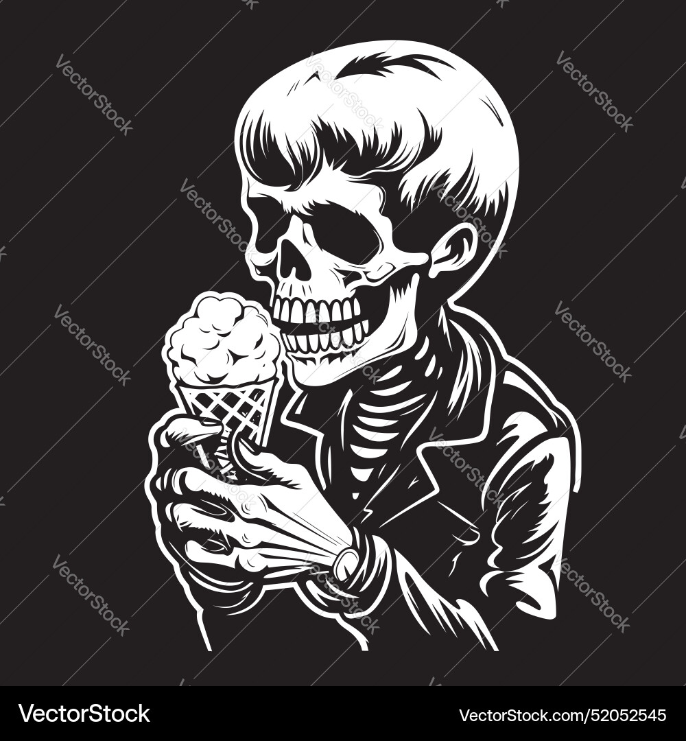 Frosty frights soft ice cream with skeleton Vector Image