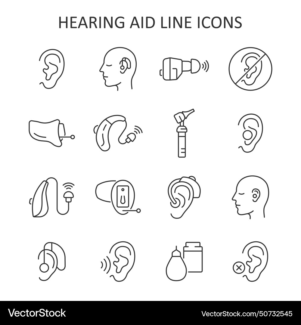 Hearing aid line icon set problem Royalty Free Vector Image