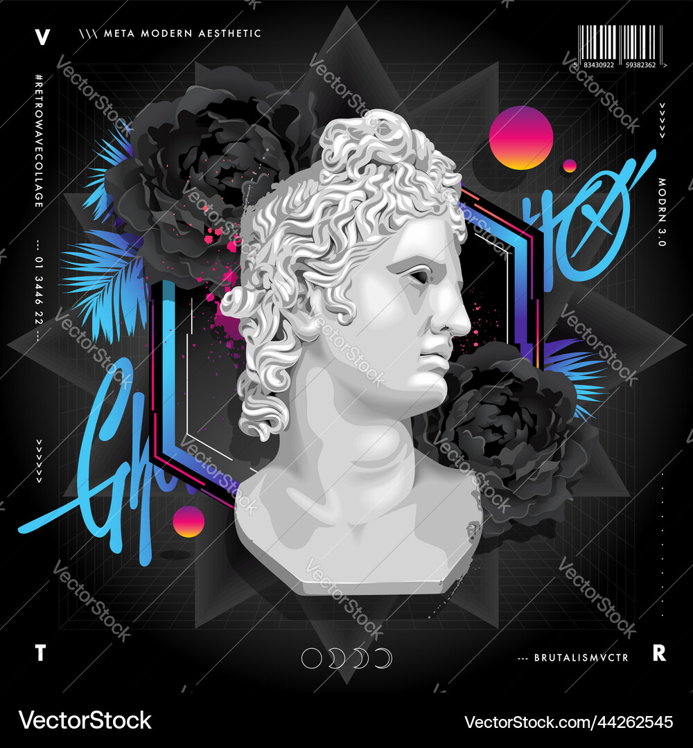 Retrowave design with statue Royalty Free Vector Image