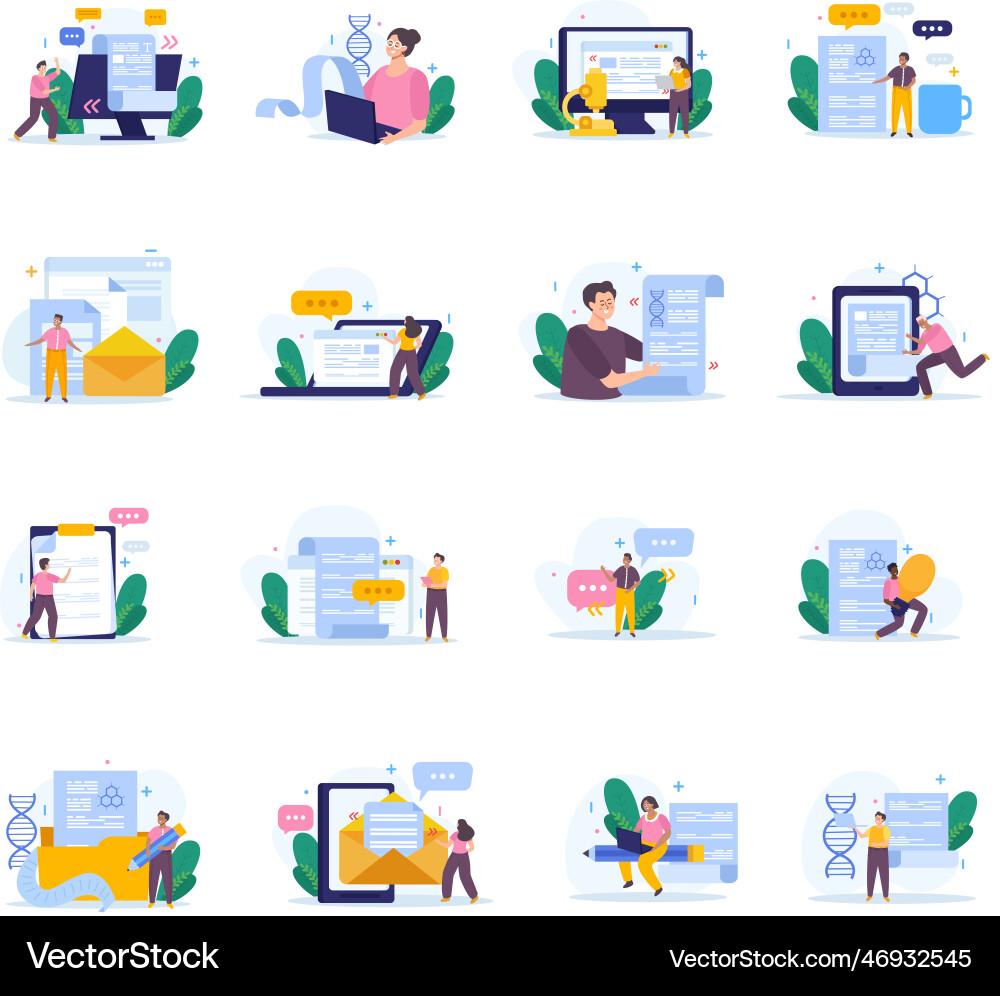 Scientific articles writing icons Royalty Free Vector Image