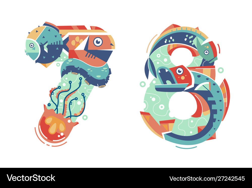 Summer ocean seasonal numbers seven six Royalty Free Vector