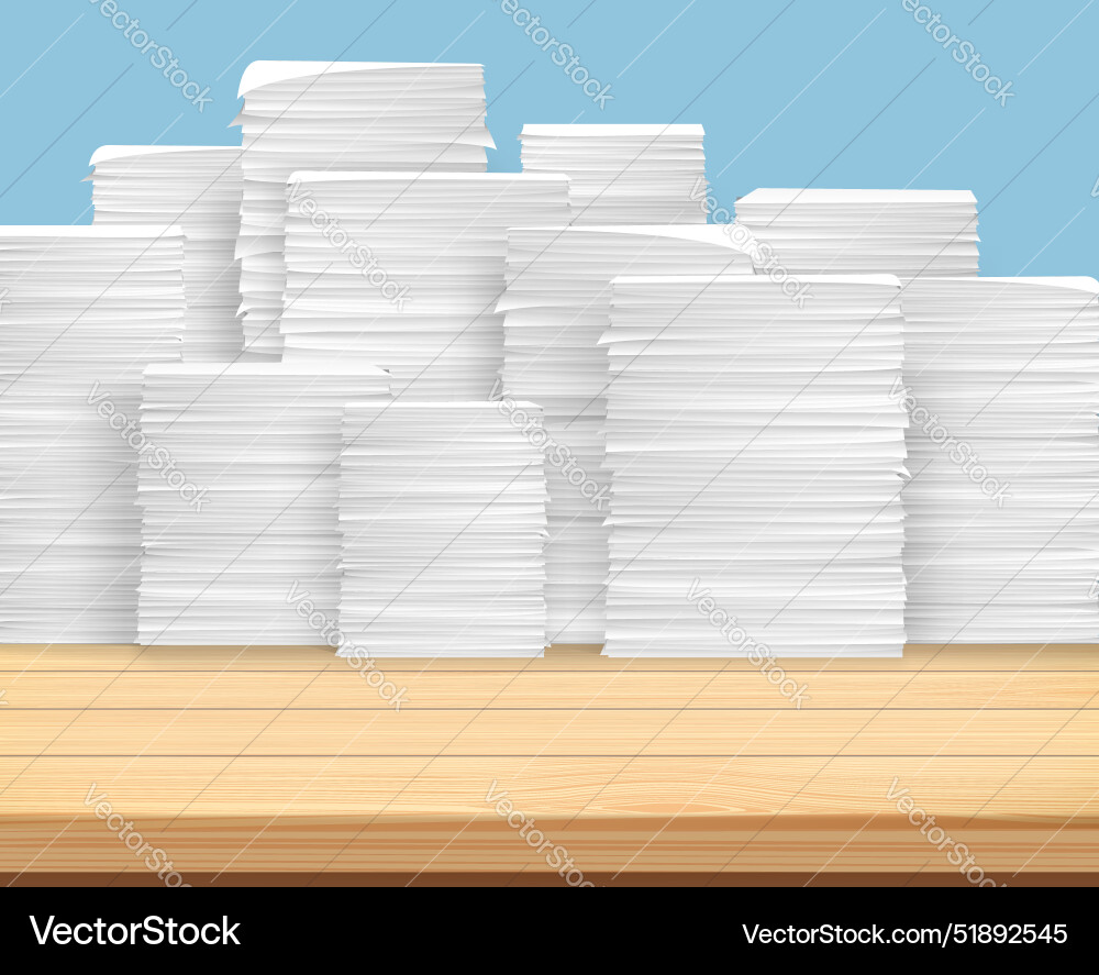Workplace desk with stack of papers and documents Vector Image