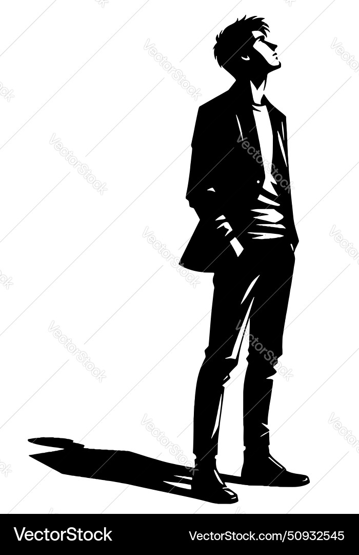 Young man looking up silhouette Royalty Free Vector Image