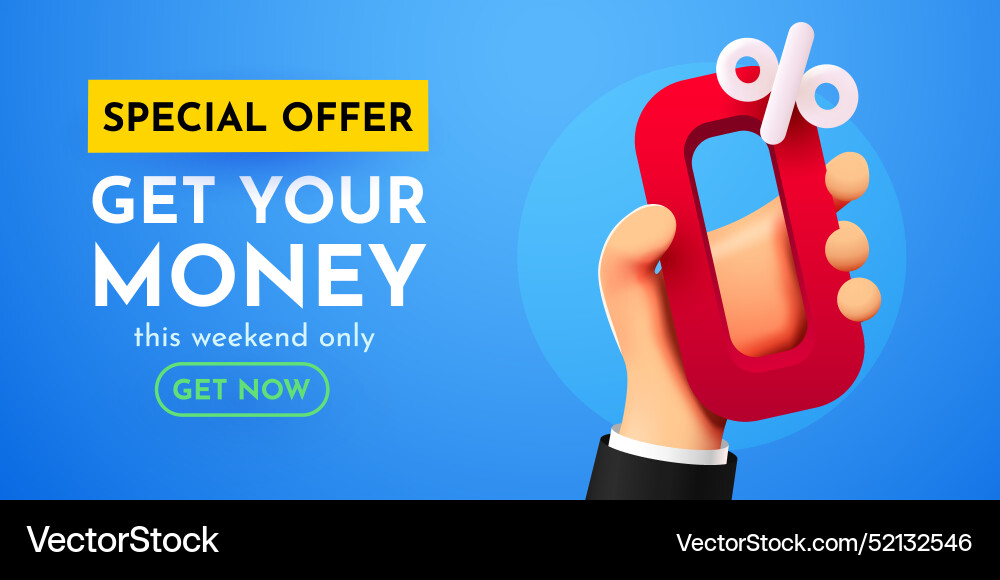 0 the hand holds number zero percent Royalty Free Vector