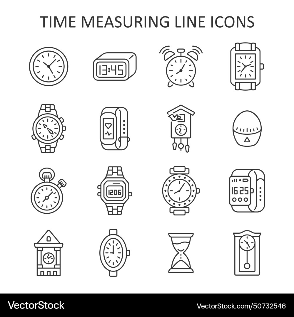 Clock Line Icon Set Time Measuring Symbol Vector Image