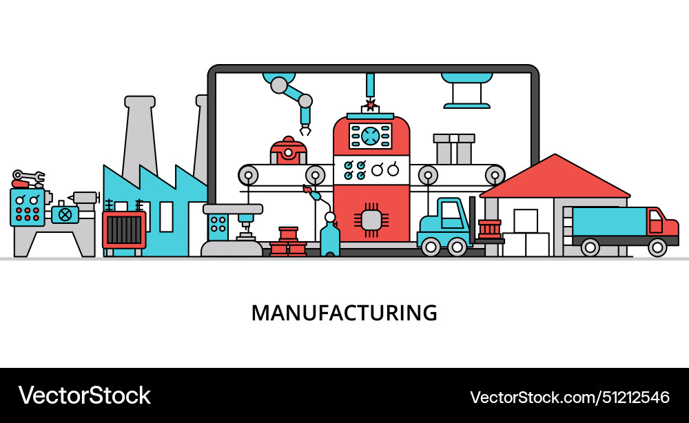 Manufacturing concept flat line design Royalty Free Vector
