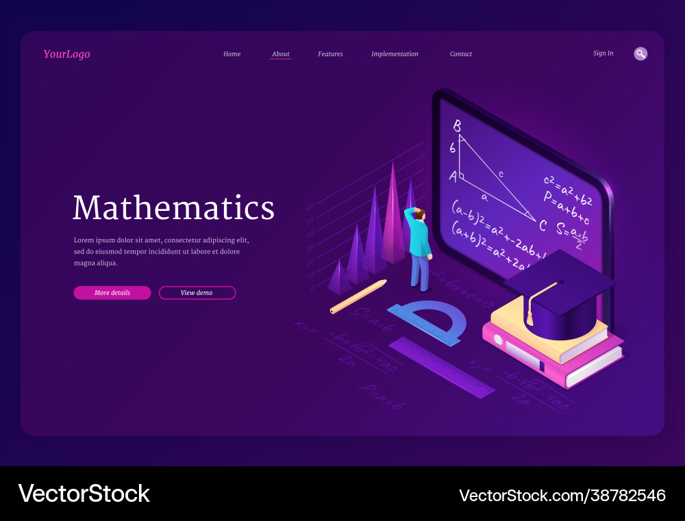 Mathematics isometric landing page math science Vector Image