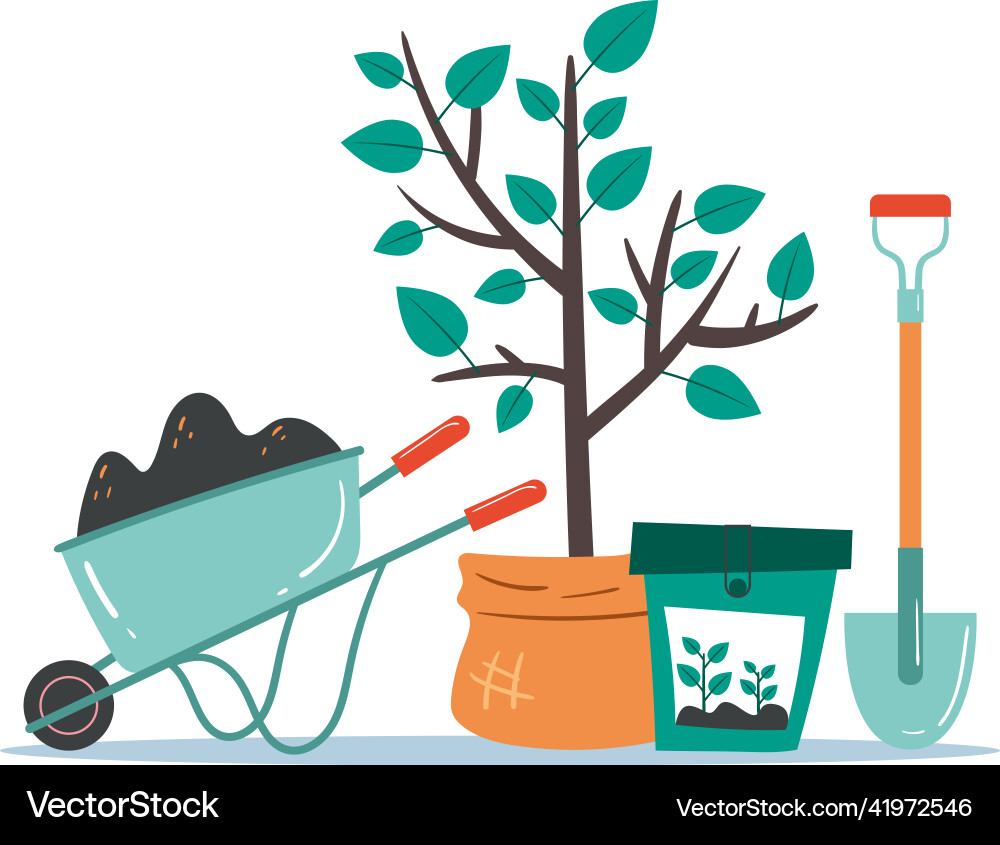 Tree planting garden tools design element Vector Image