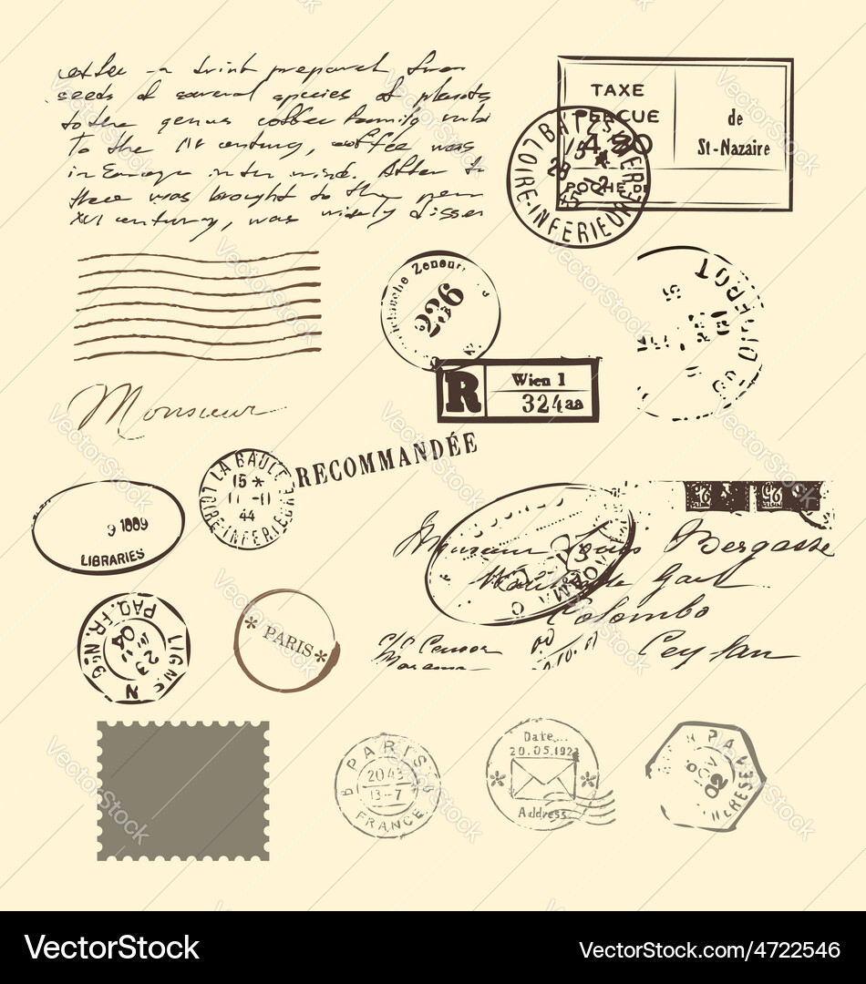Vintage letter and stamps postage elements Vector Image