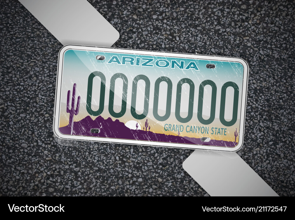Arizona License Plate on Asphalt Royalty Free Vector Image