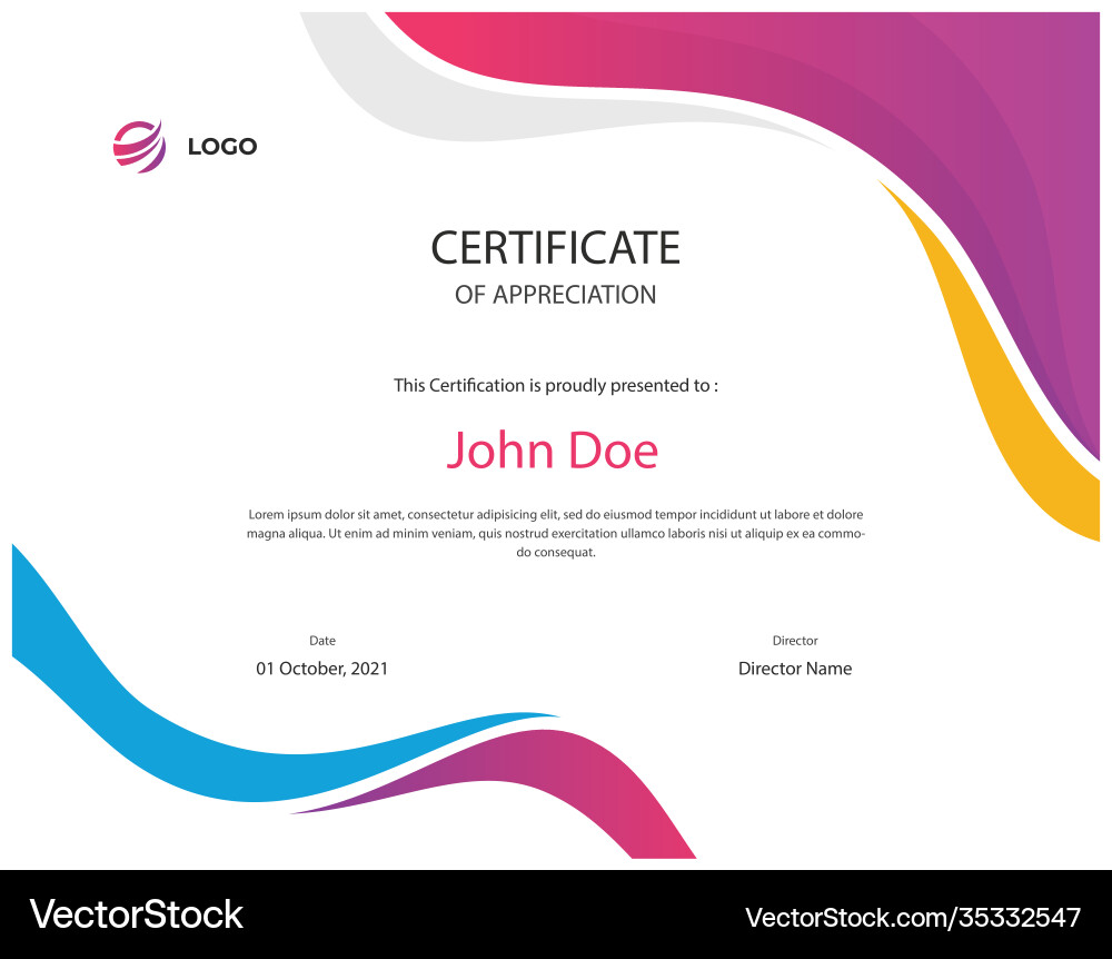 Colored waves certificate design Royalty Free Vector Image