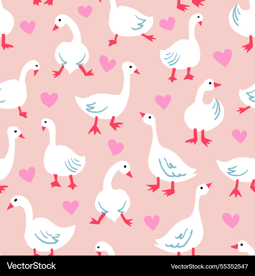 Cute love seamless pattern with goose and hearts Vector Image