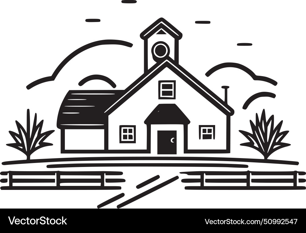 Farmhouse - black and white isolated icon Vector Image