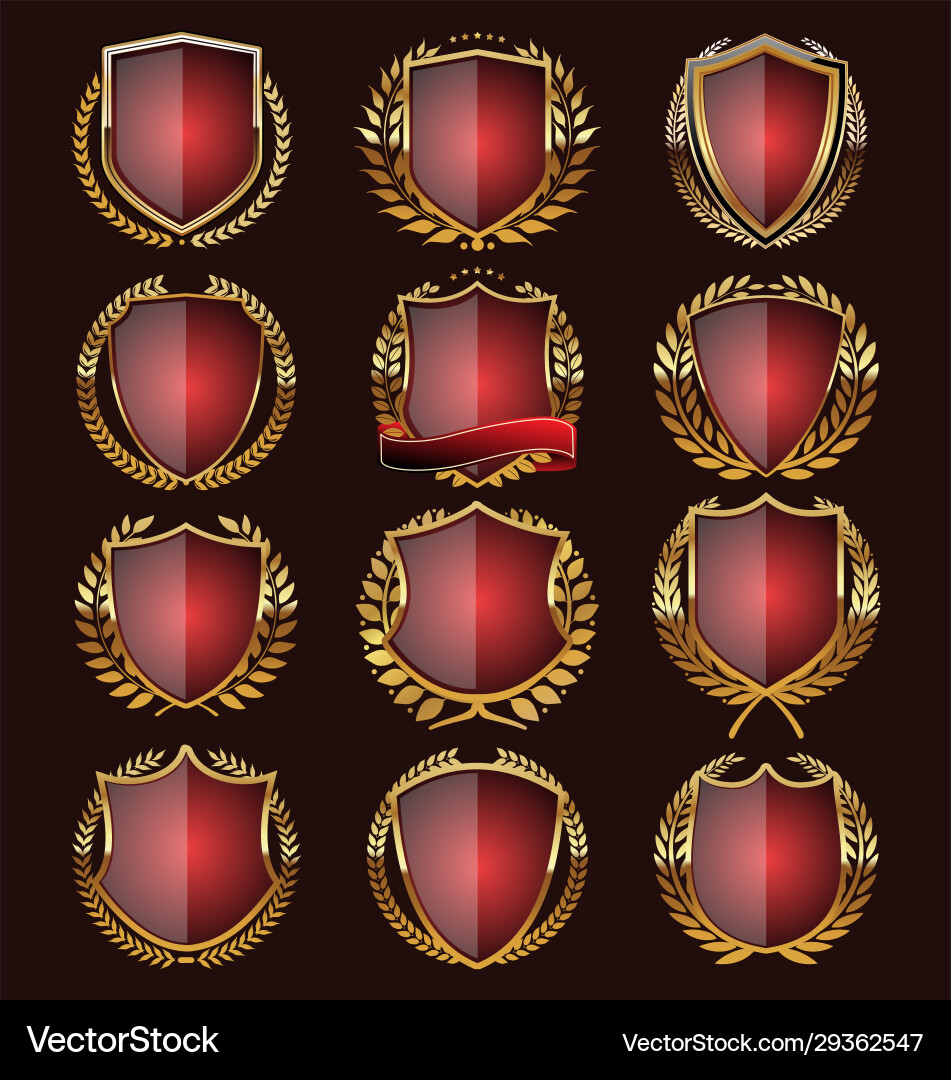 Red Shield Collection - Heraldic Motifs Royalty Free Vector