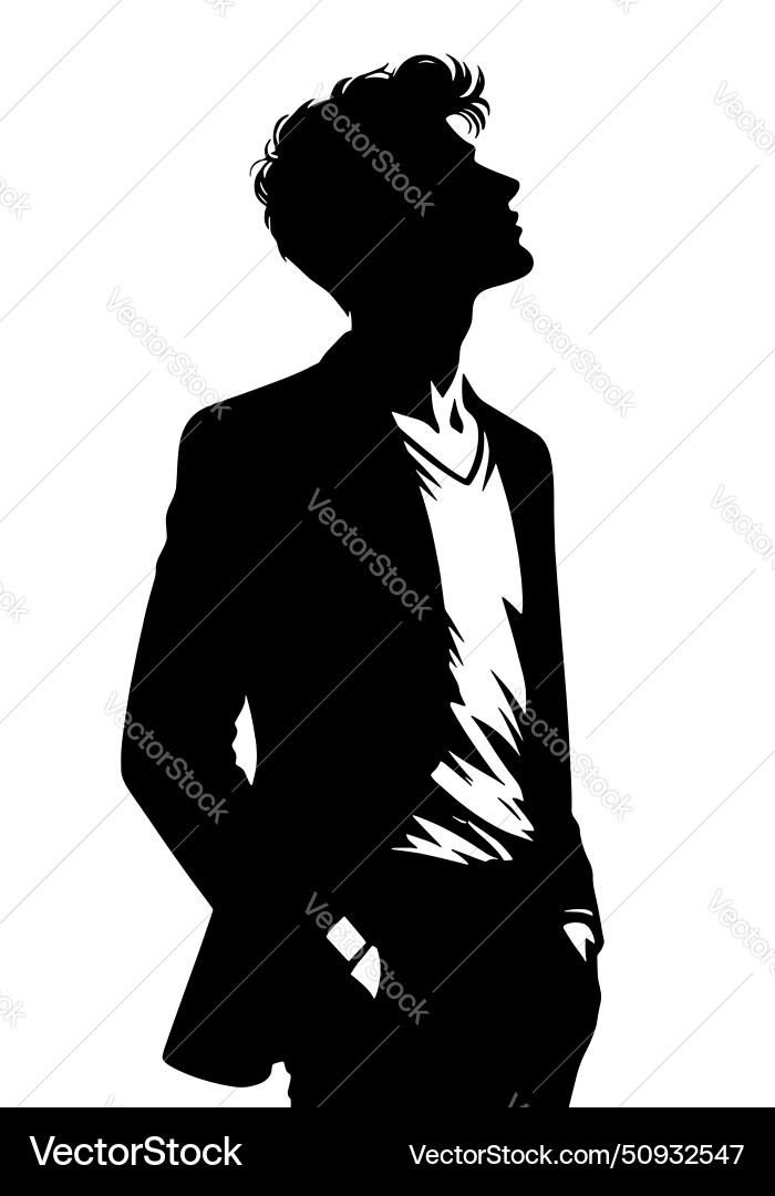 Young man looking up silhouette Royalty Free Vector Image